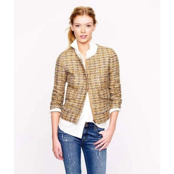 J. Crew | Jackets & Coats | J Crew Collection Gilded Tweed Gold Lady ...